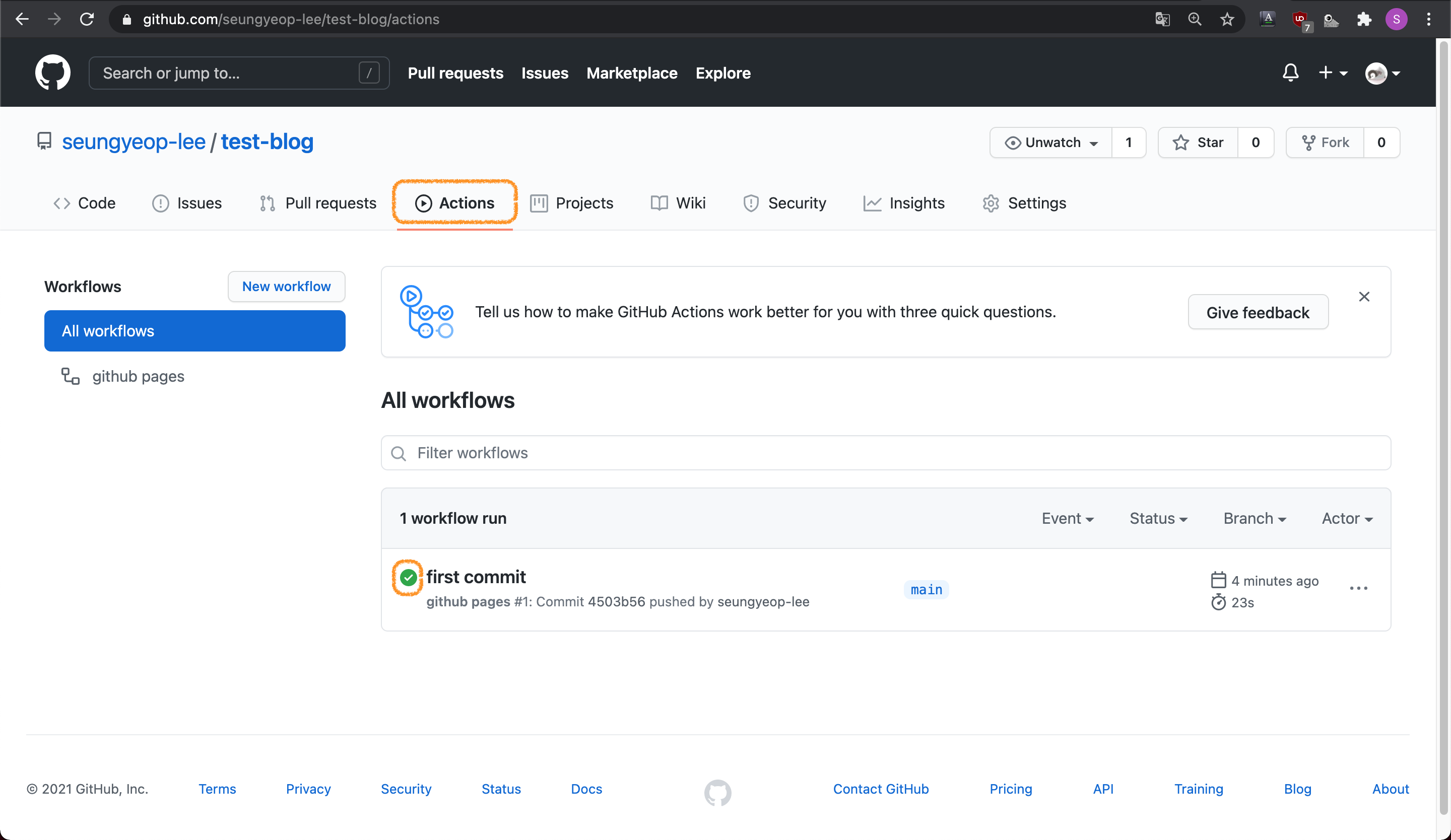 hugo와 github pages로 간단히 블로그 만들기 - github pages로 배포하기
